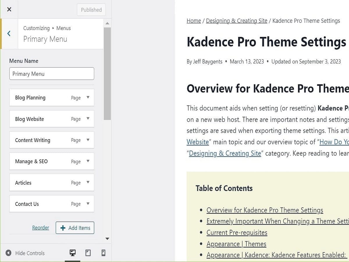 How To Customize Initial Kadence Pro Theme Settings